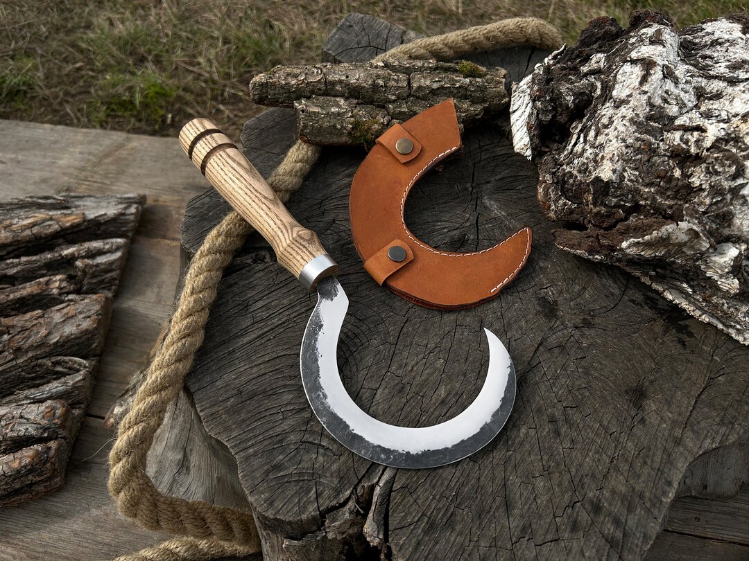 Sickle With Leather Sheath. Forged Sickle. Handmade Scythe. Herb Knife ...
