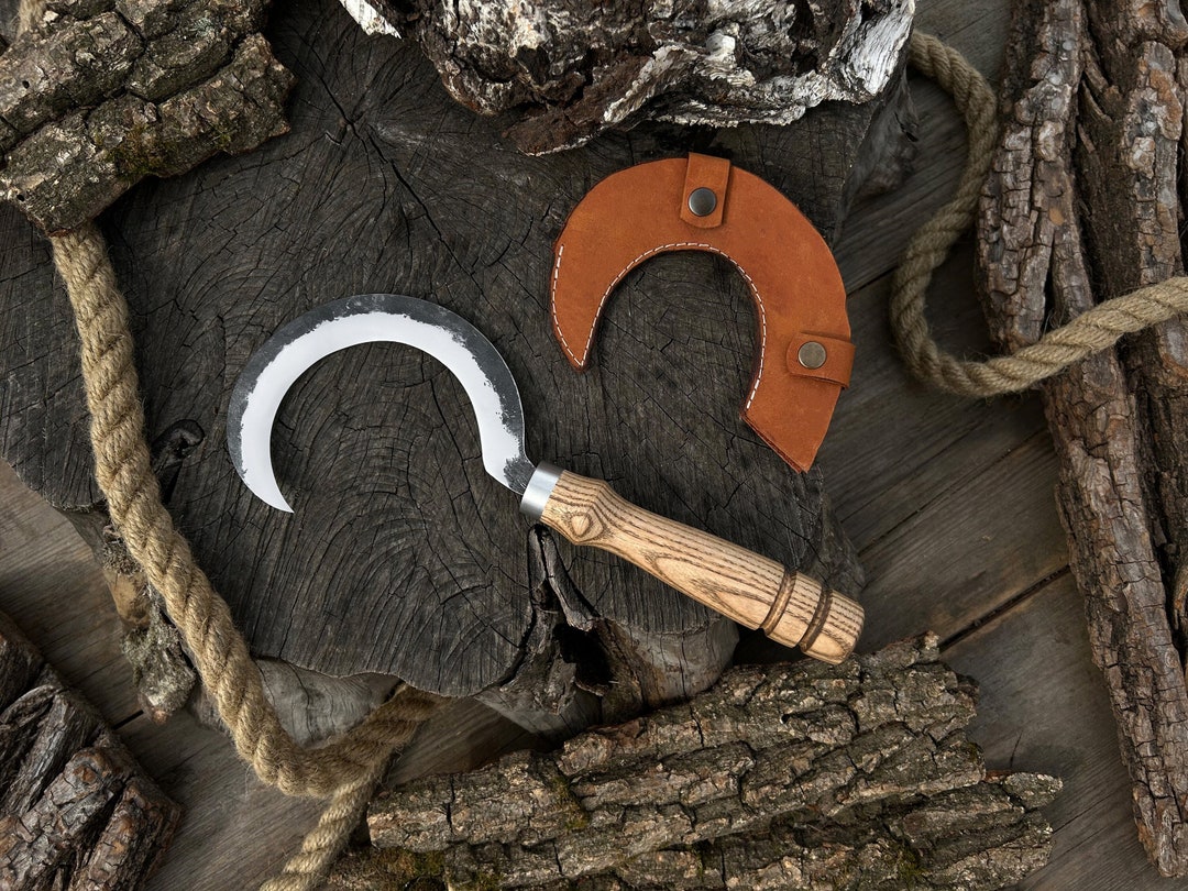 Forged Sickle. Garden Tools. Sickle With Leather Sheath.herb Knife ...