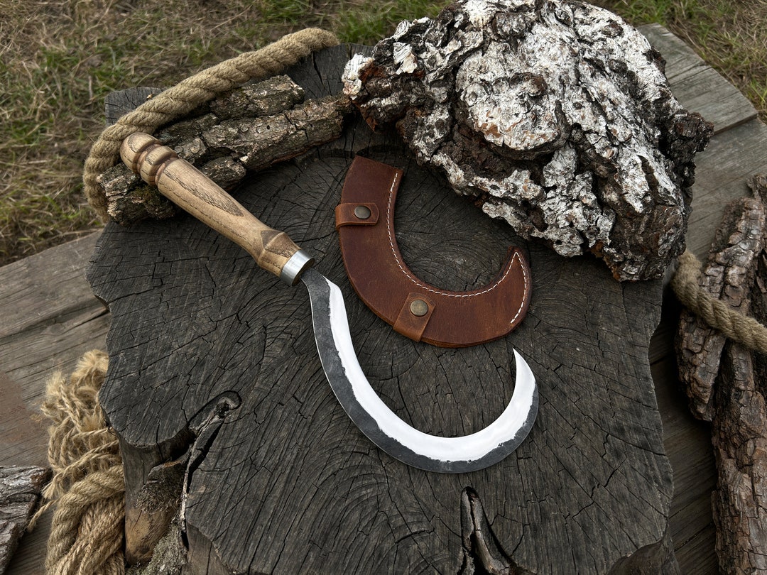 Sickle With Leather Sheath. Forged Sickle. Garden Tools. Herb Knife ...