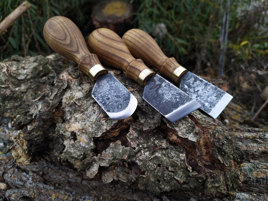 Skinning Knife Set 3pcs. Hand Made Forged Knife for Leather. - Etsy