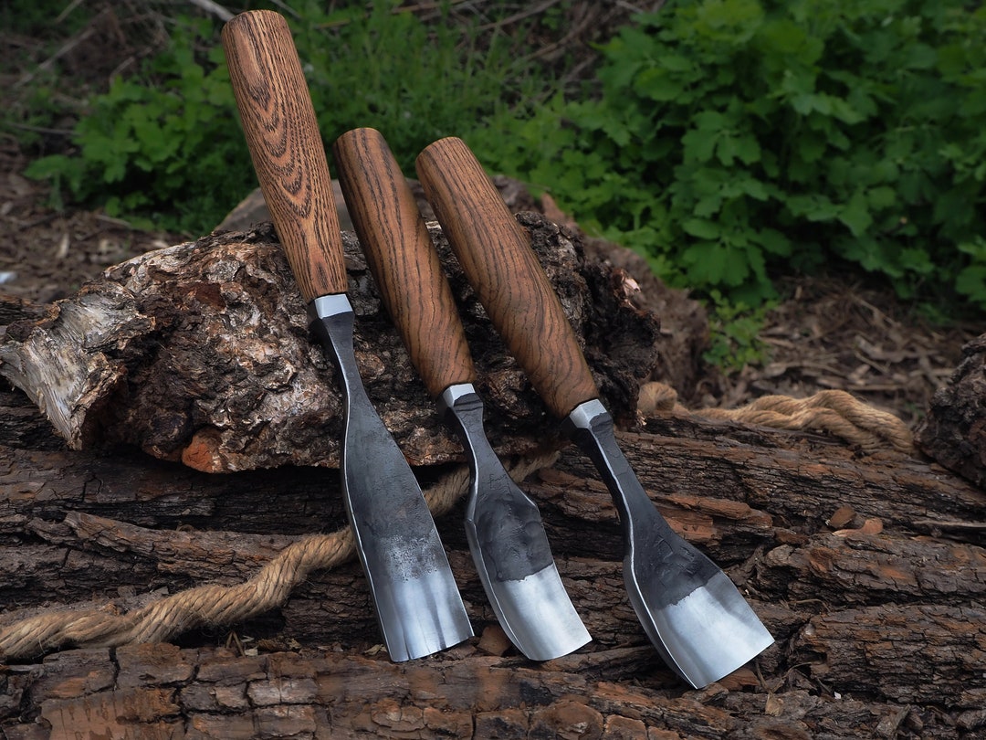 Forged Bent Gouge Set 3pcs. Straight Rounded Chisel. Bent Chisel. Knife ...