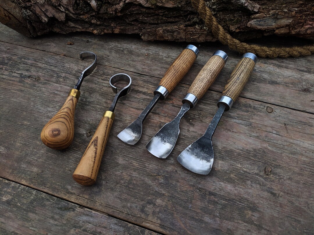 Bent Chisel. Forged Kuksa Carving Knife. Forged Bent Gouge Set 5pcs ...