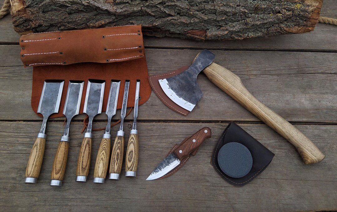 Hand Forged Chisel Set 9pcs. Bushcraft Tools. Woodworking Tools. Forged ...