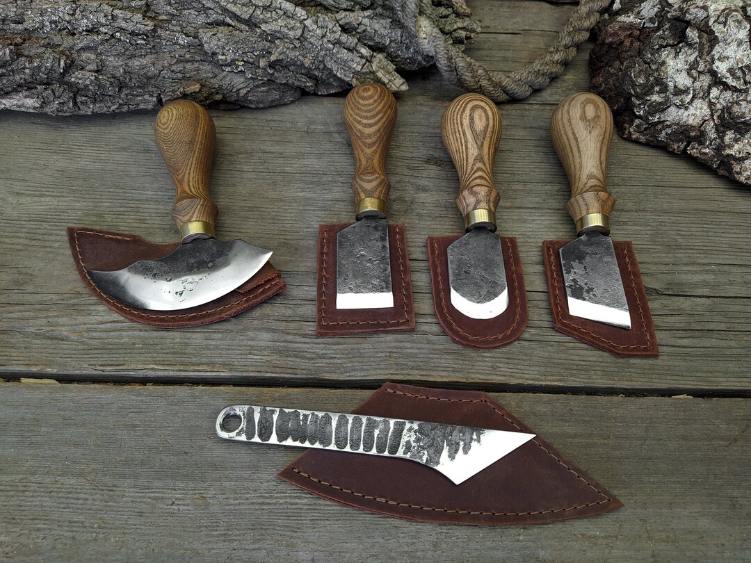 Leather Knife Set 5pcs. Hand Made Forged Knife for Leather. - Etsy