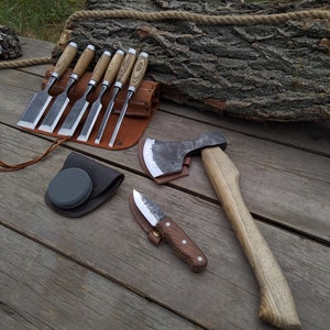 Hand Forged Chisel Set 9pcs. Bushcraft Tools. Woodworking Tools. Forged ...