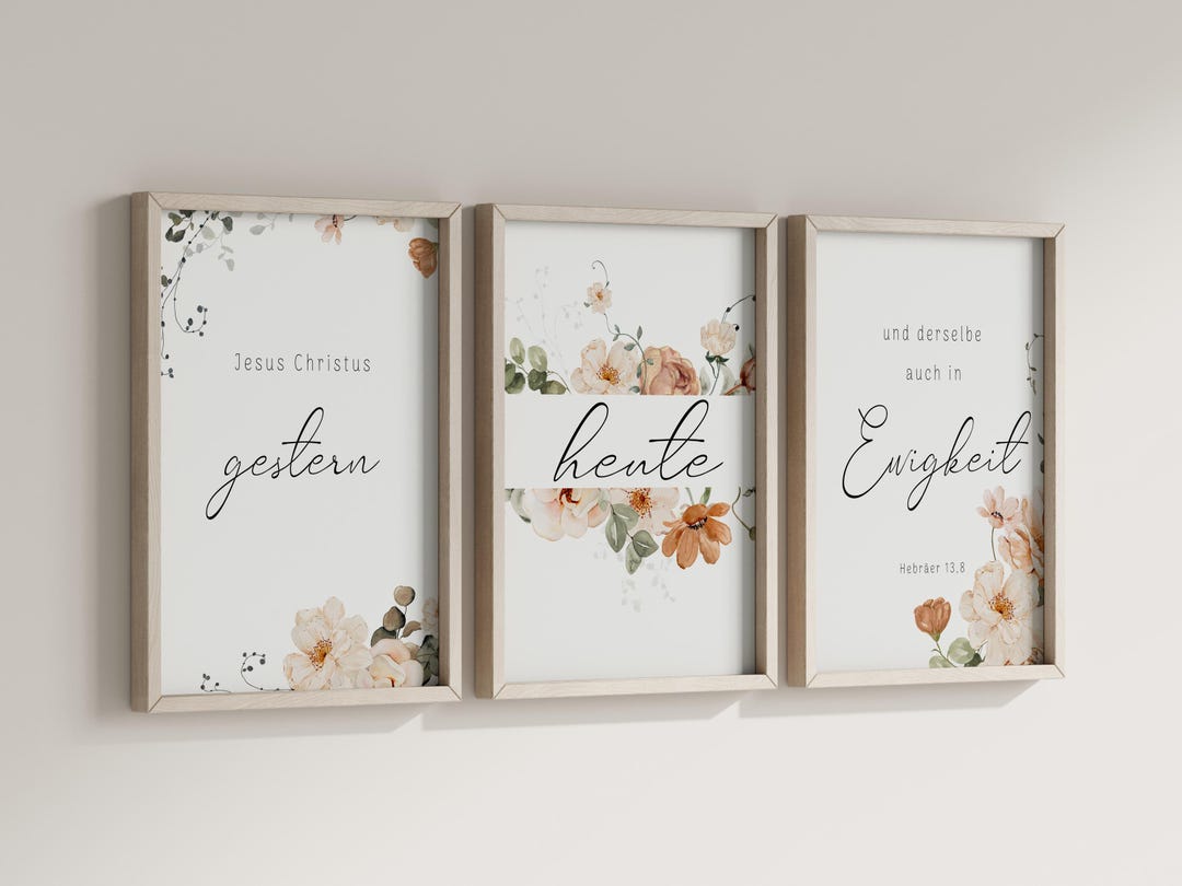 Bible Verse Christian Poster Set Natural Tones Beige Floral Christian ...