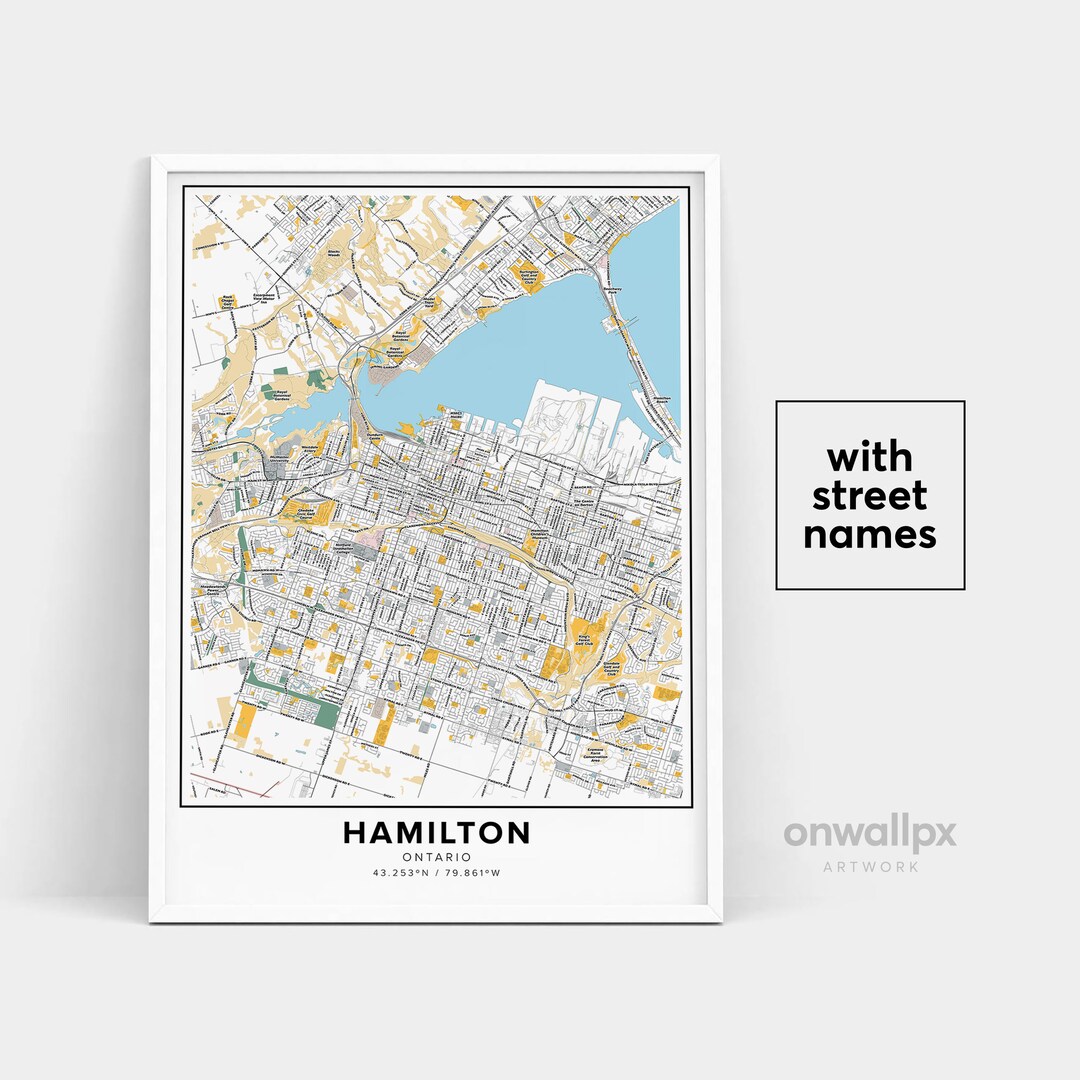 Hamilton Map Print, Street Names Hamilton Print, Printable Map of ...