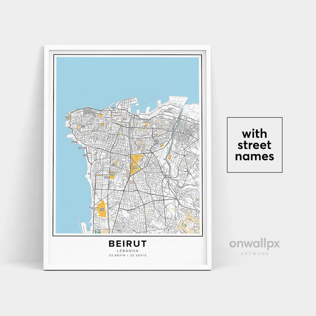 Beirut Map Print, Street Names Beirut Print, Printable Map of Beirut ...