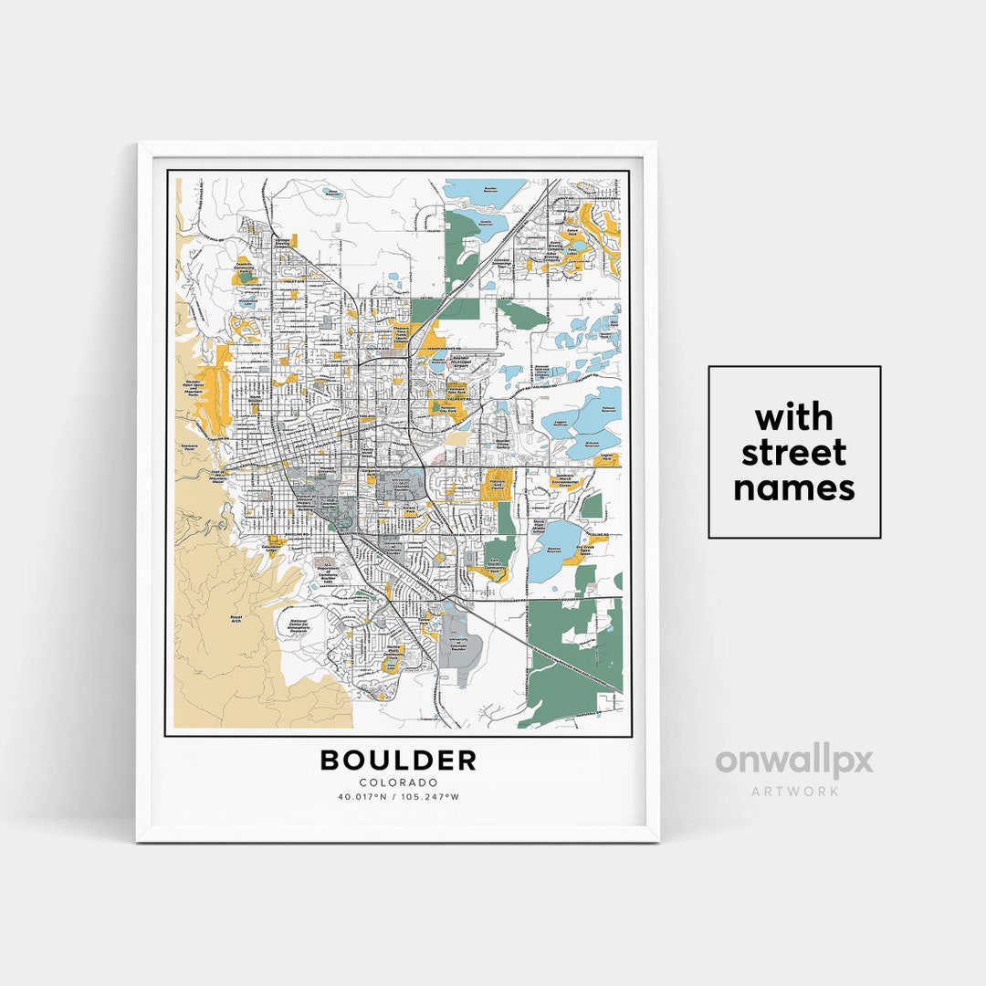 Boulder Map Print, Street Names Boulder Print, Printable Map of Boulder ...