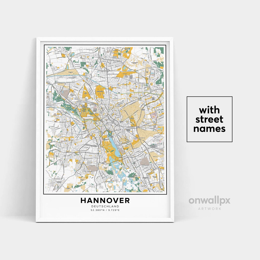 Hanover Map Print, Street Names Hanover Print, Printable Map of Hanover ...