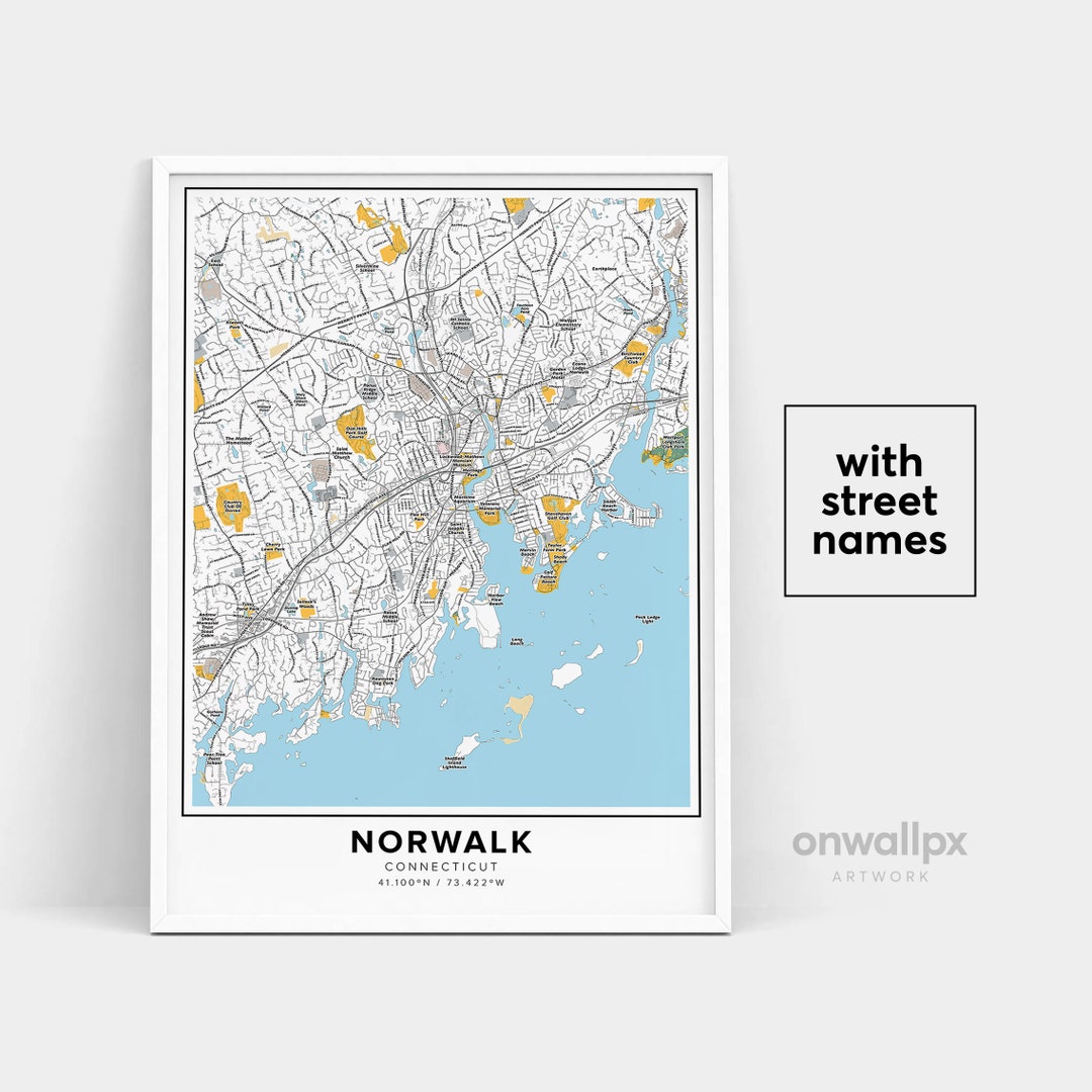 Norwalk Map Print, Street Names Norwalk Print, Printable Map of Norwalk ...