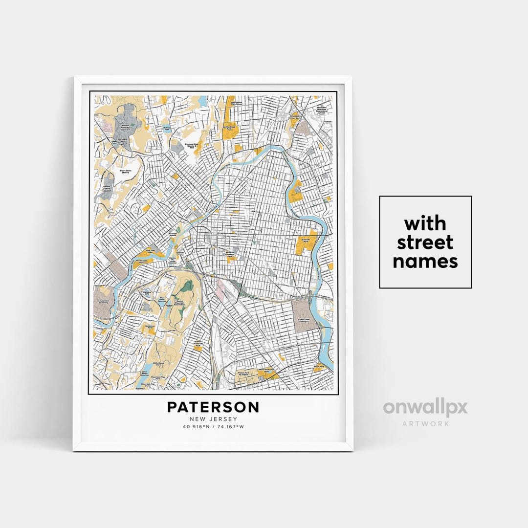 Paterson Map Print, Street Names Paterson Print, Printable Map of ...