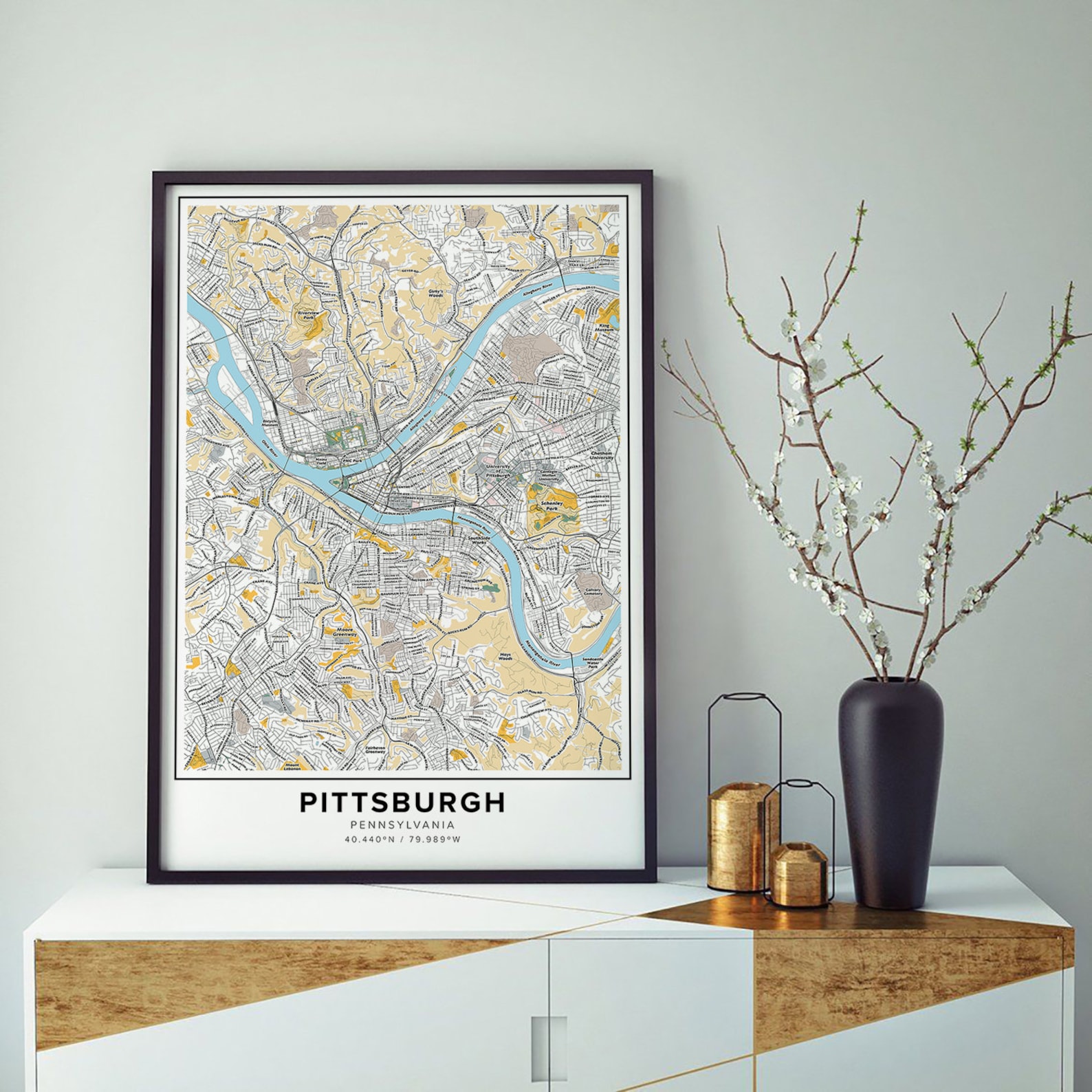 Pittsburgh Map Print Street Names Pittsburgh Print Map of - Etsy
