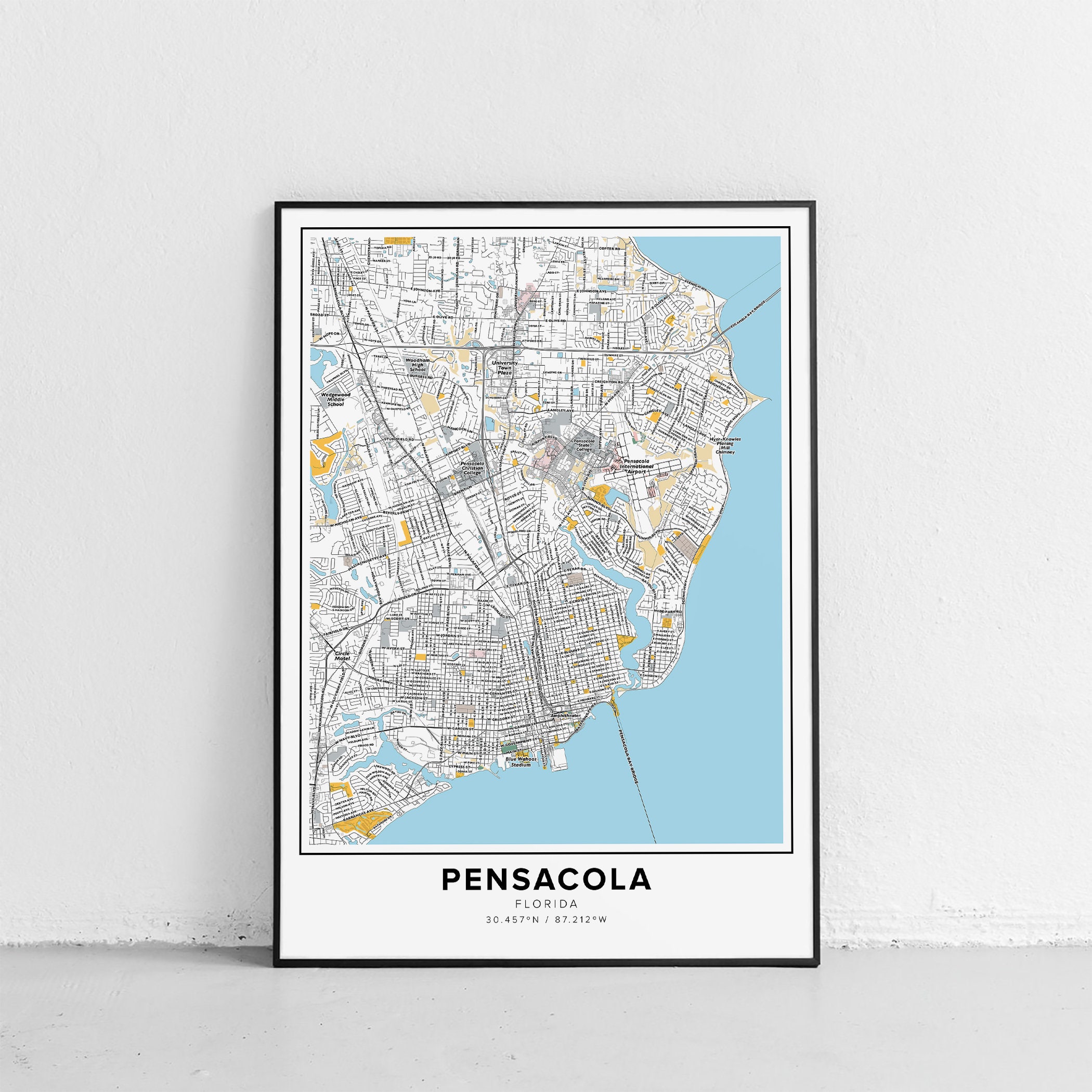 Pensacola Map Print Street Names Pensacola Print Printable - Etsy