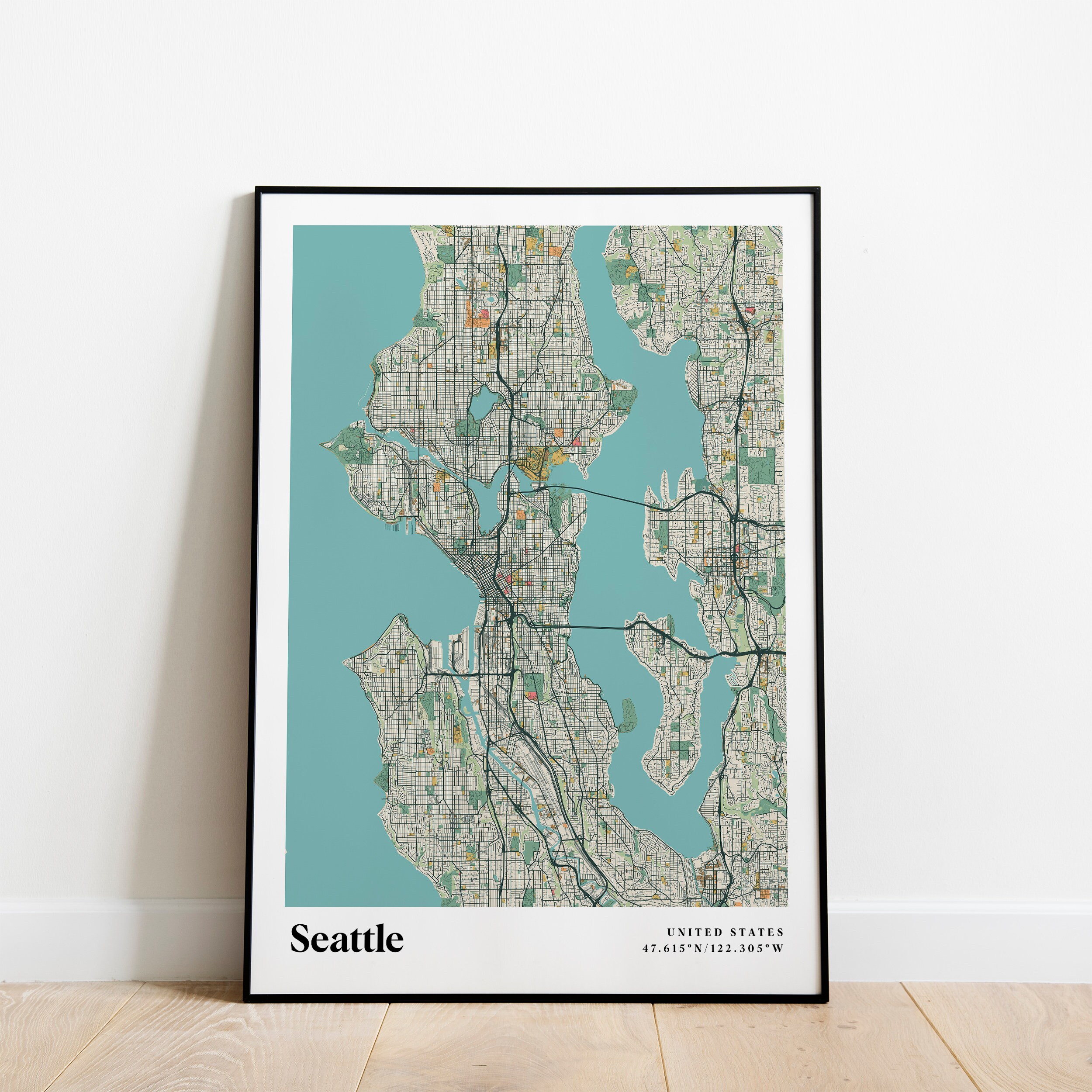 Seattle Map Print Poster Retro Seattle Map Decor Vintage - Etsy
