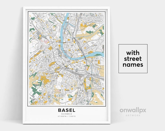 BASEL CITY MAP - Fine Art Map Poster - Basel Map Print Minimalist City ...