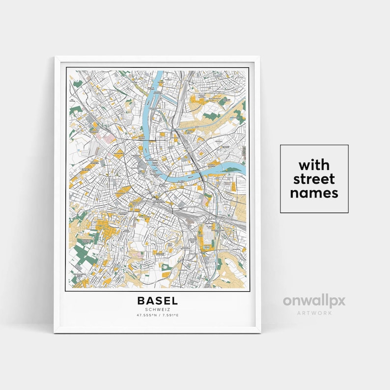 Basel Map Print, Street Names Basel Print, Printable Map of Basel, City ...