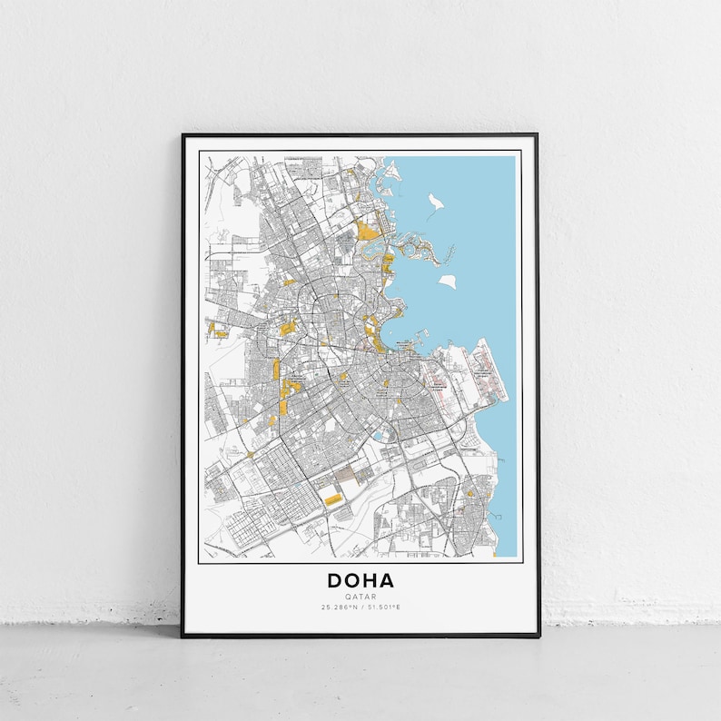 Doha Map Print Street Names Doha Print Printable Map of - Etsy
