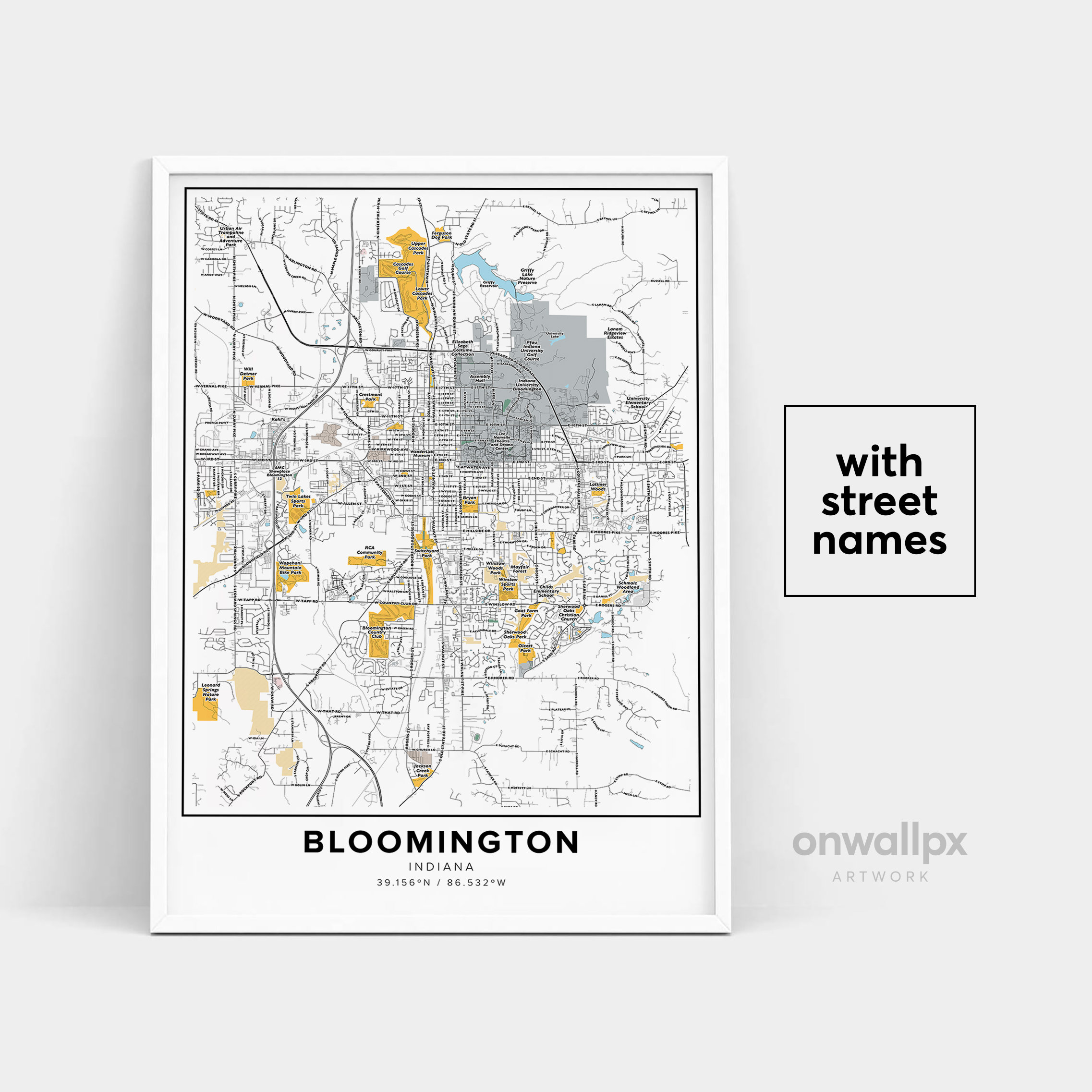 Bloomington Map Print Street Names Bloomington Print Map of - Etsy