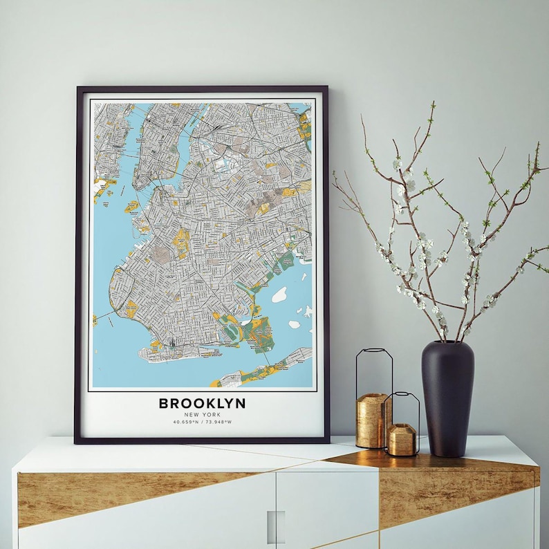 Brooklyn Map Print, Street Names Brooklyn Print, Printable Map of ...