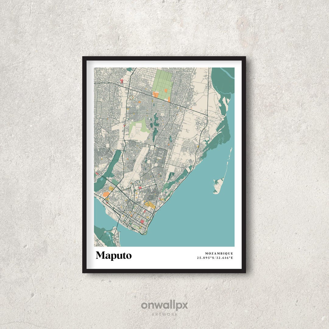 Maputo Map Poster Print, Retro Maputo Map Decor, Vintage Maputo Gift ...