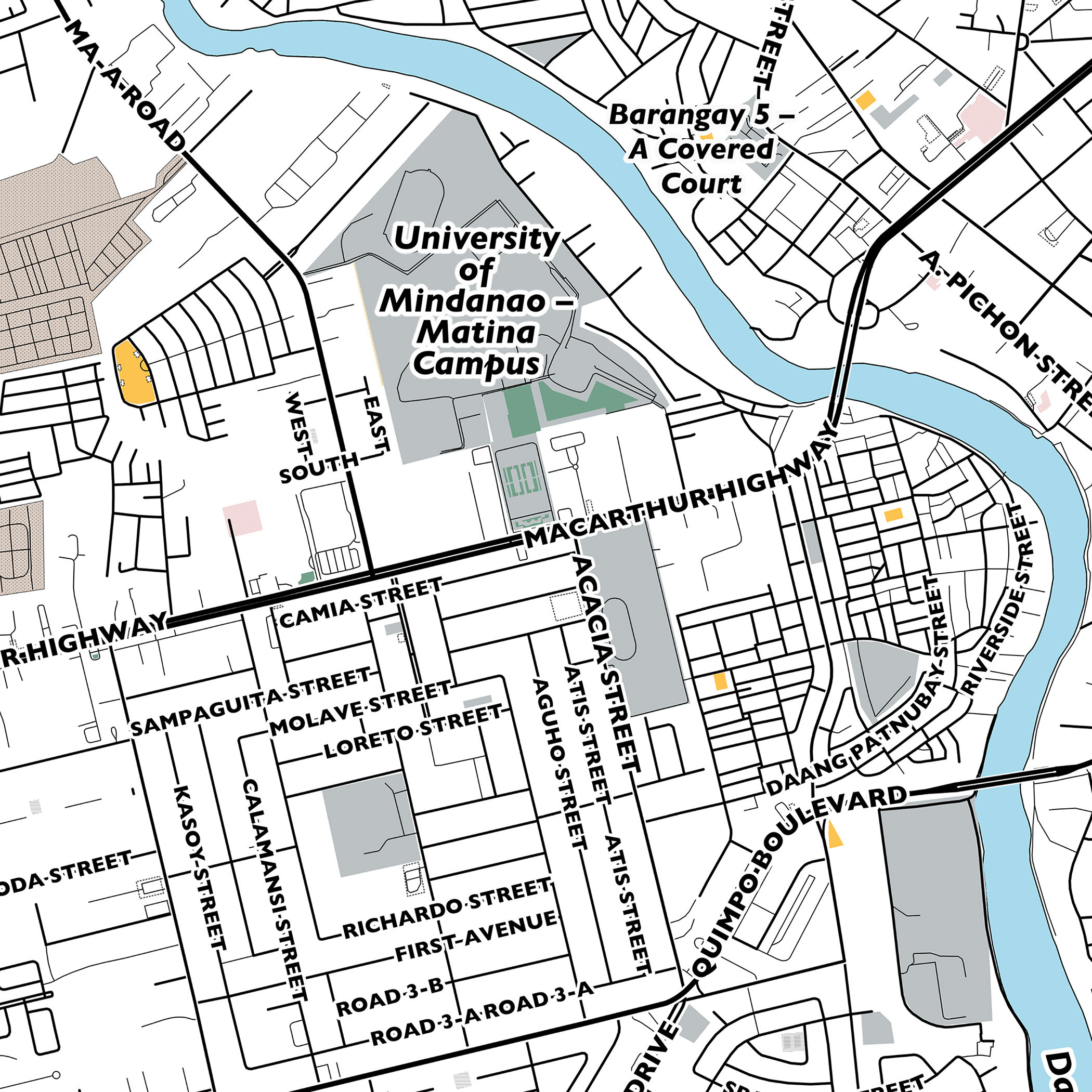 Davao City Map Print, Street Names Davao City Print, Map of Davao City ...