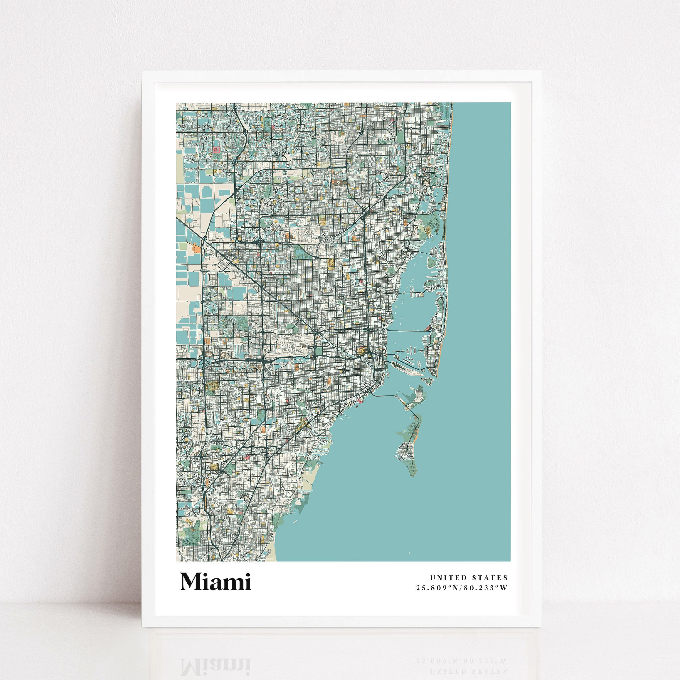 Miami Print Map, Retro Miami Map Poster, Vintage Miami Streets Map Art ...