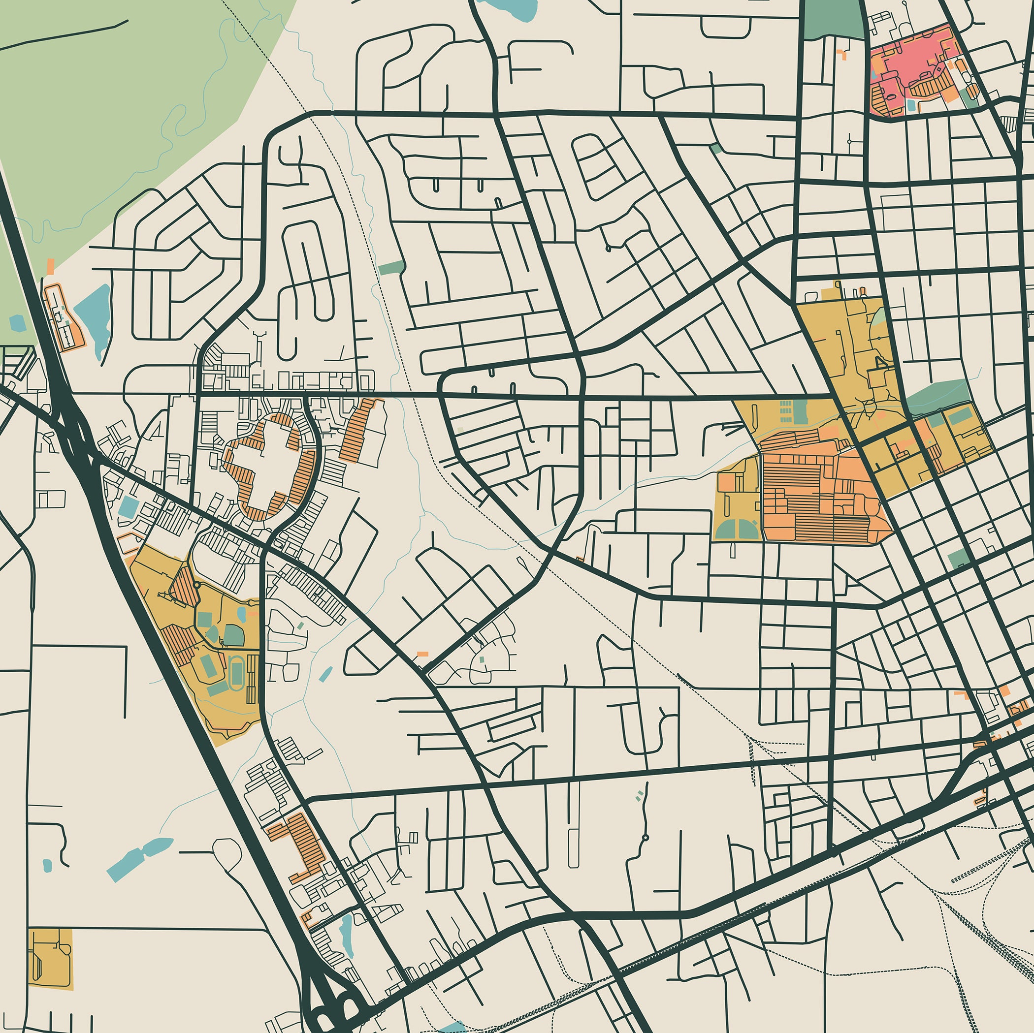 Valdosta Print Map, Retro Valdosta Map Poster, Vintage Valdosta Streets ...