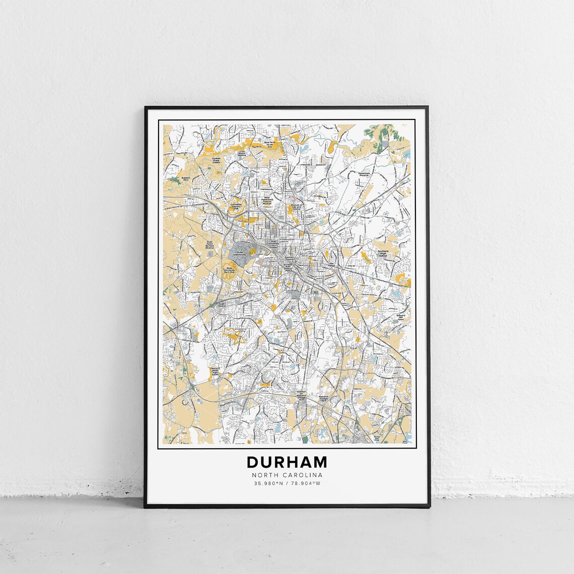 Durham Map Print, Street Names Durham Print, Printable Map of Durham ...