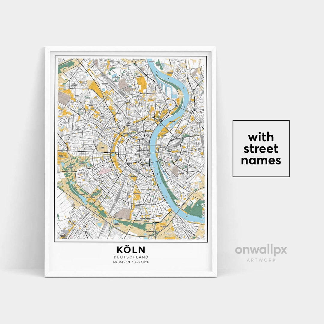 Cologne Map Print, Street Names Cologne Print, Printable Map of Cologne ...