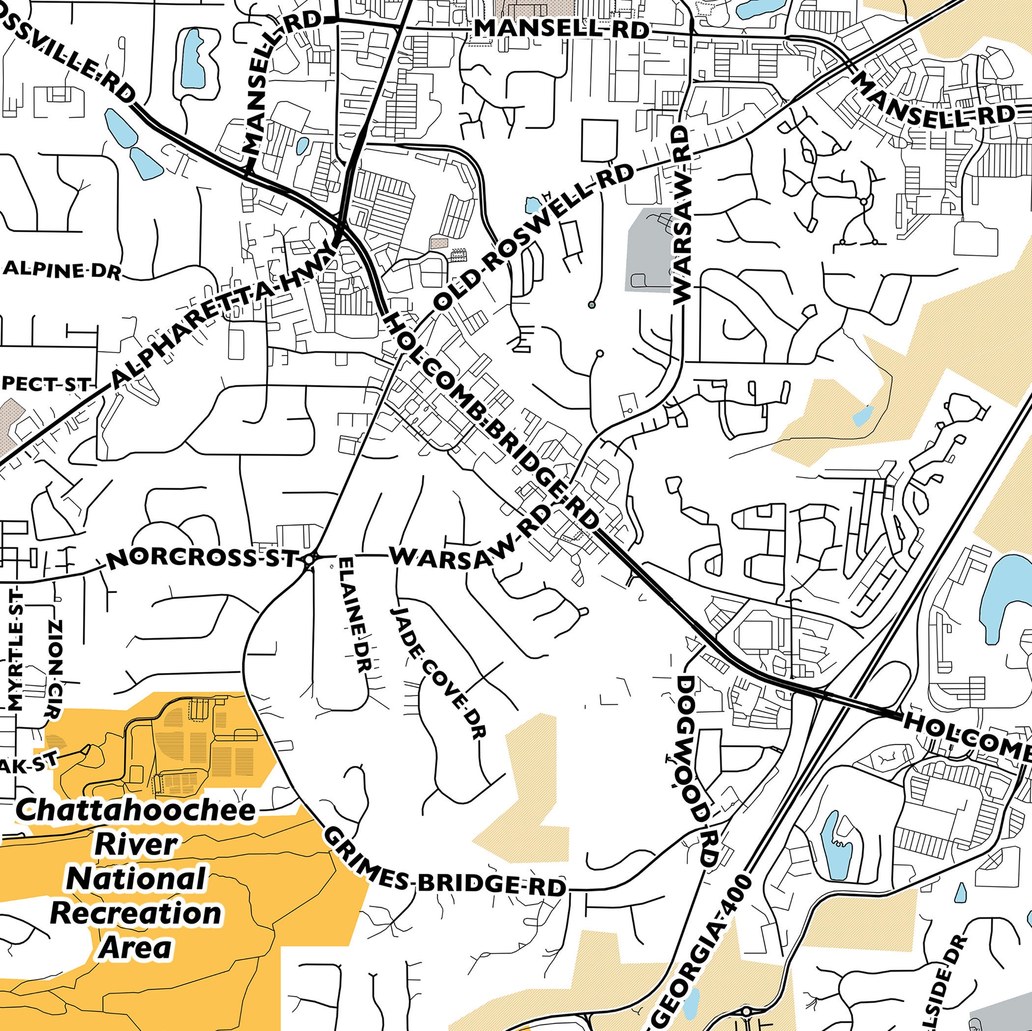 Roswell Map Print, Street Names Roswell Print, Printable Map of Roswell ...