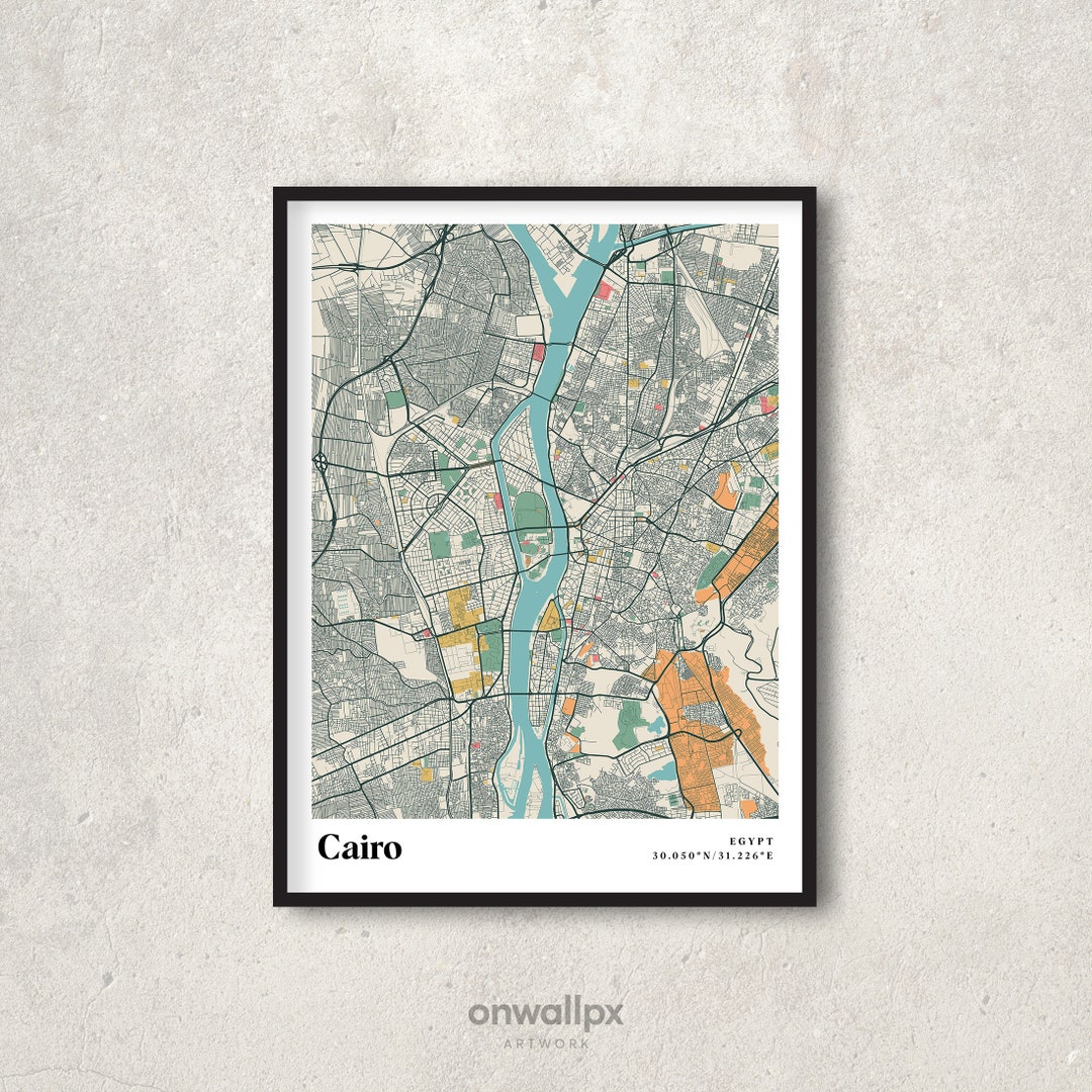 Cairo Map Poster, Retro Cairo Map Decor, Vintage Cairo Gift Wall Art ...