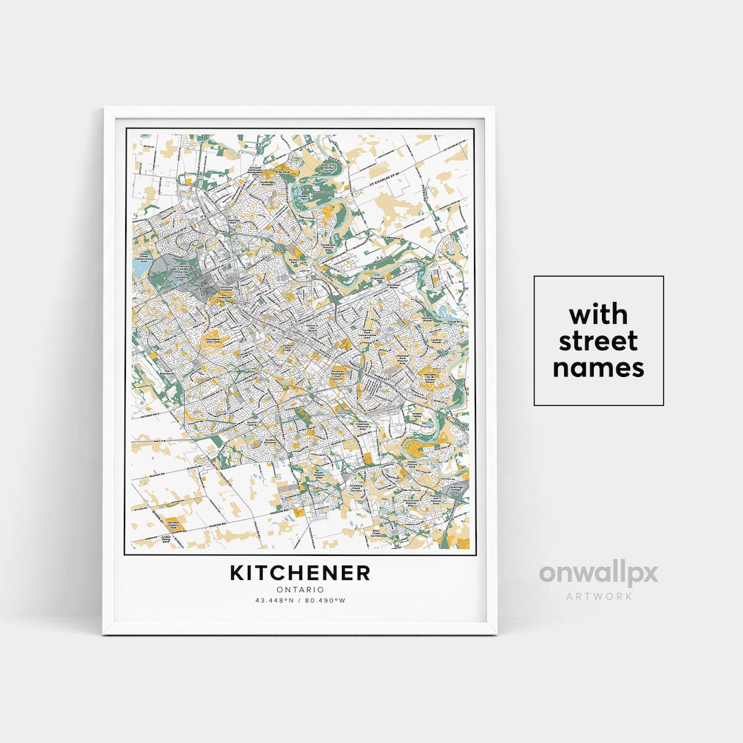 Kitchener Map Print, Street Names Kitchener Print, Printable Map of ...