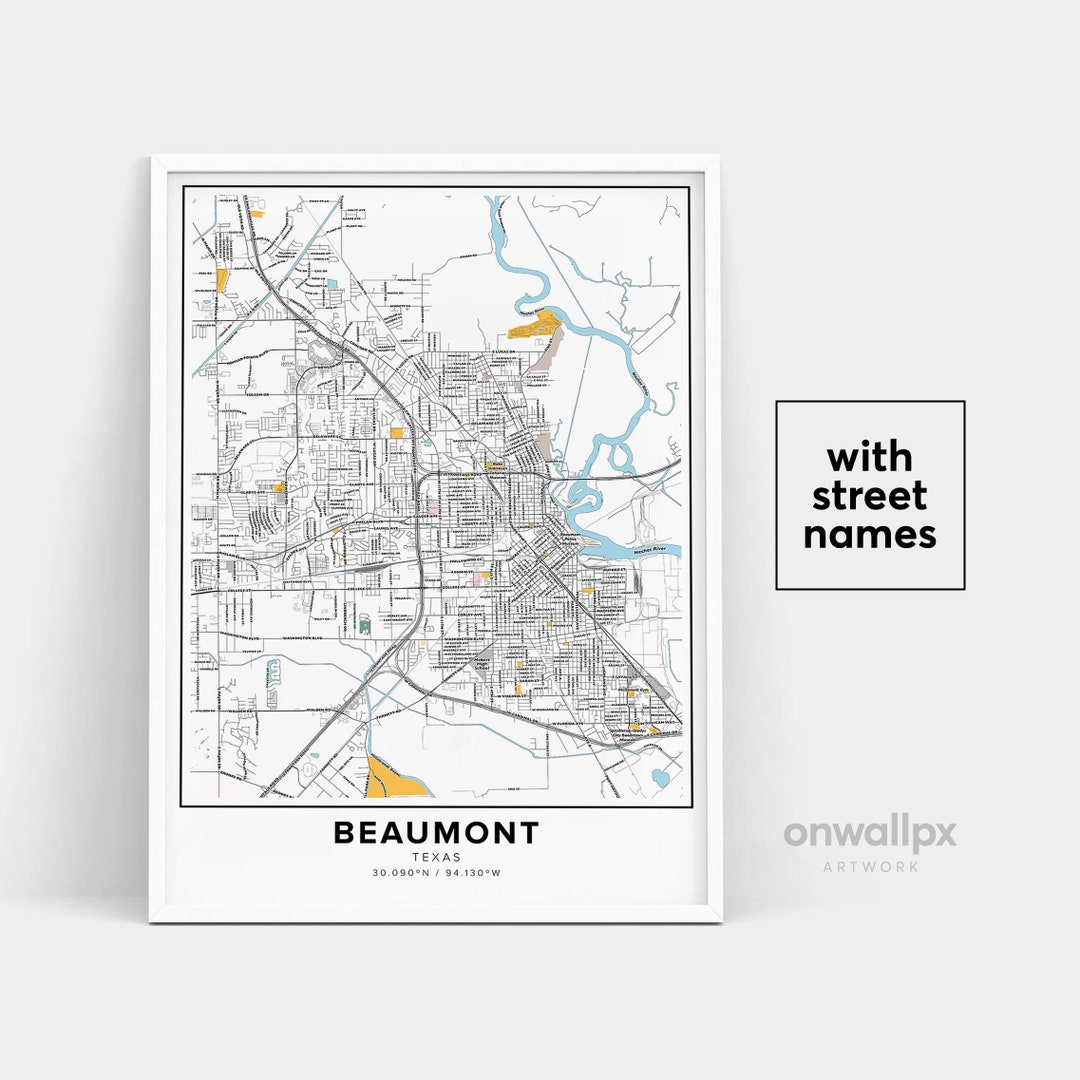 Beaumont Map Print, Street Names Beaumont Print, Printable Map of ...
