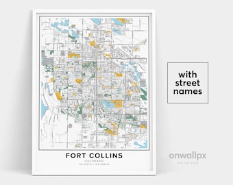 Fort Collins Map With Street Names - Etsy