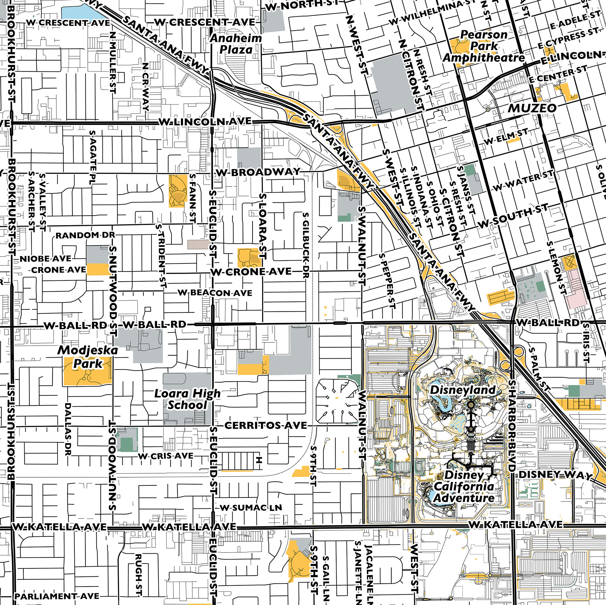 Anaheim Map Print, Street Names Anaheim Print, Printable Map of Anaheim ...