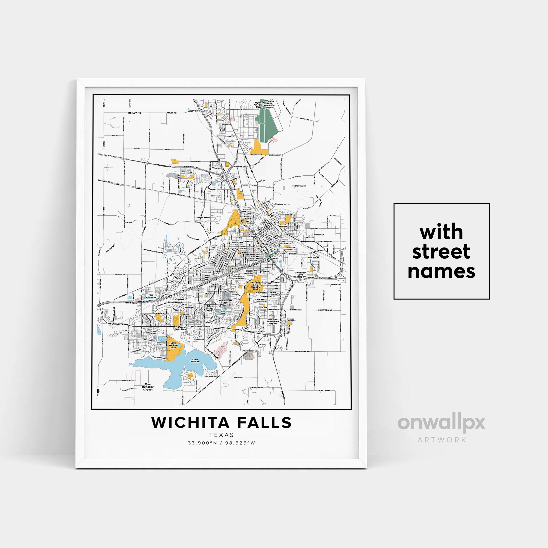 Wichita Falls Map Print, Street Names Wichita Falls Print, Map of ...