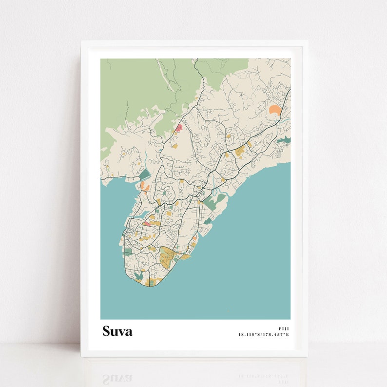 Suva Map Poster Print, Retro Suva Map Decor, Vintage Suva Gift Map ...