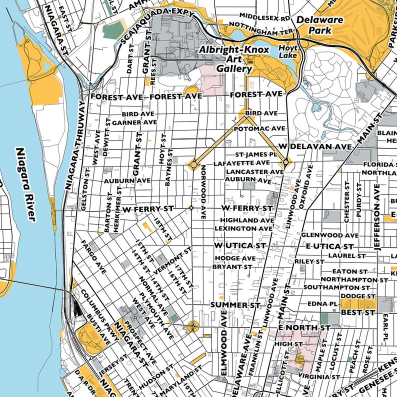 Buffalo Map Print, Street Names Buffalo Print, Printable Map of Buffalo ...