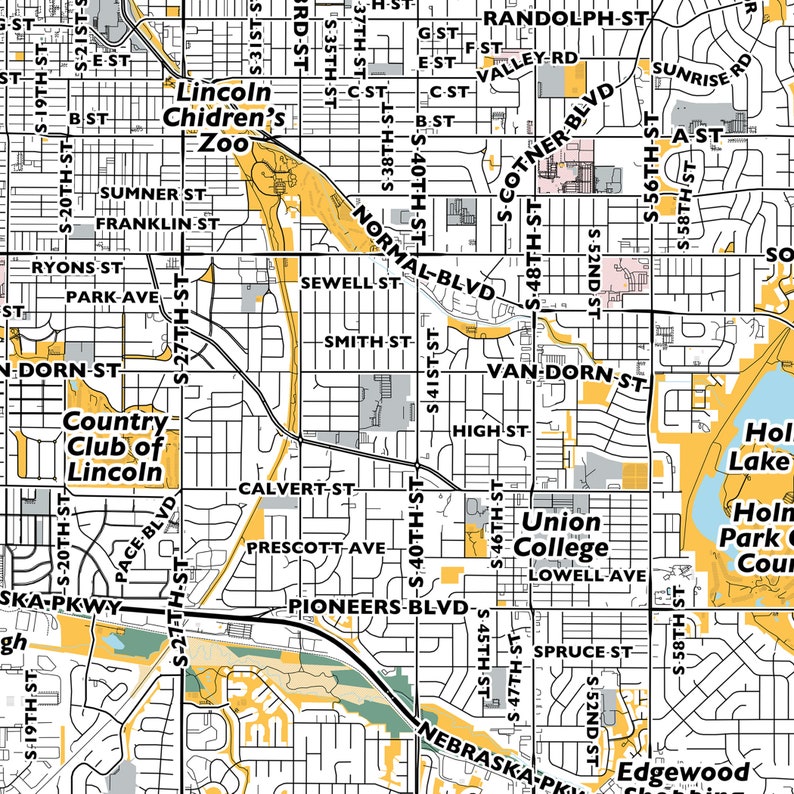 Lincoln Map Print, Street Names Lincoln Print, Printable Map of Lincoln ...