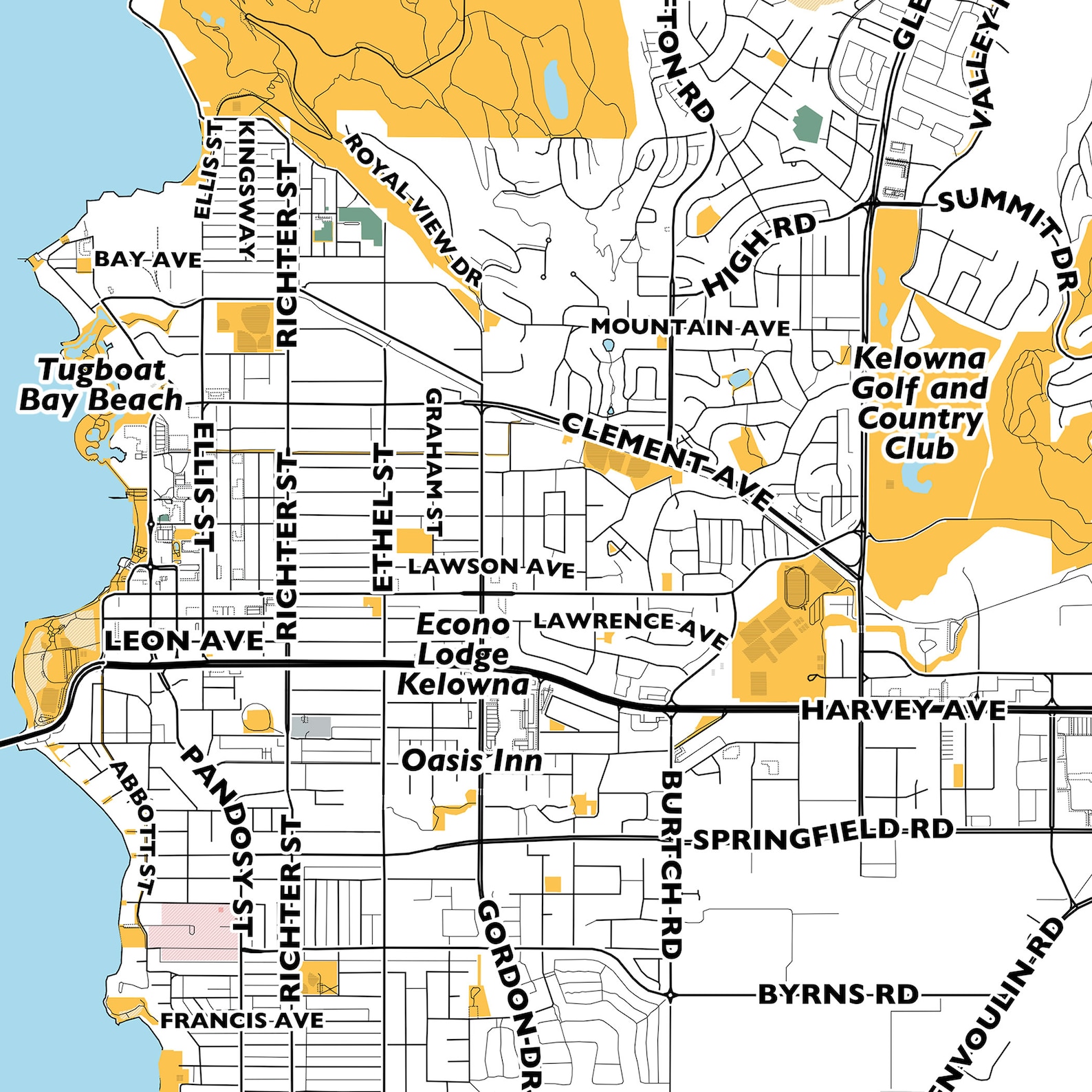 Kelowna Map Print, Street Names Kelowna Print, Printable Map of Kelowna ...