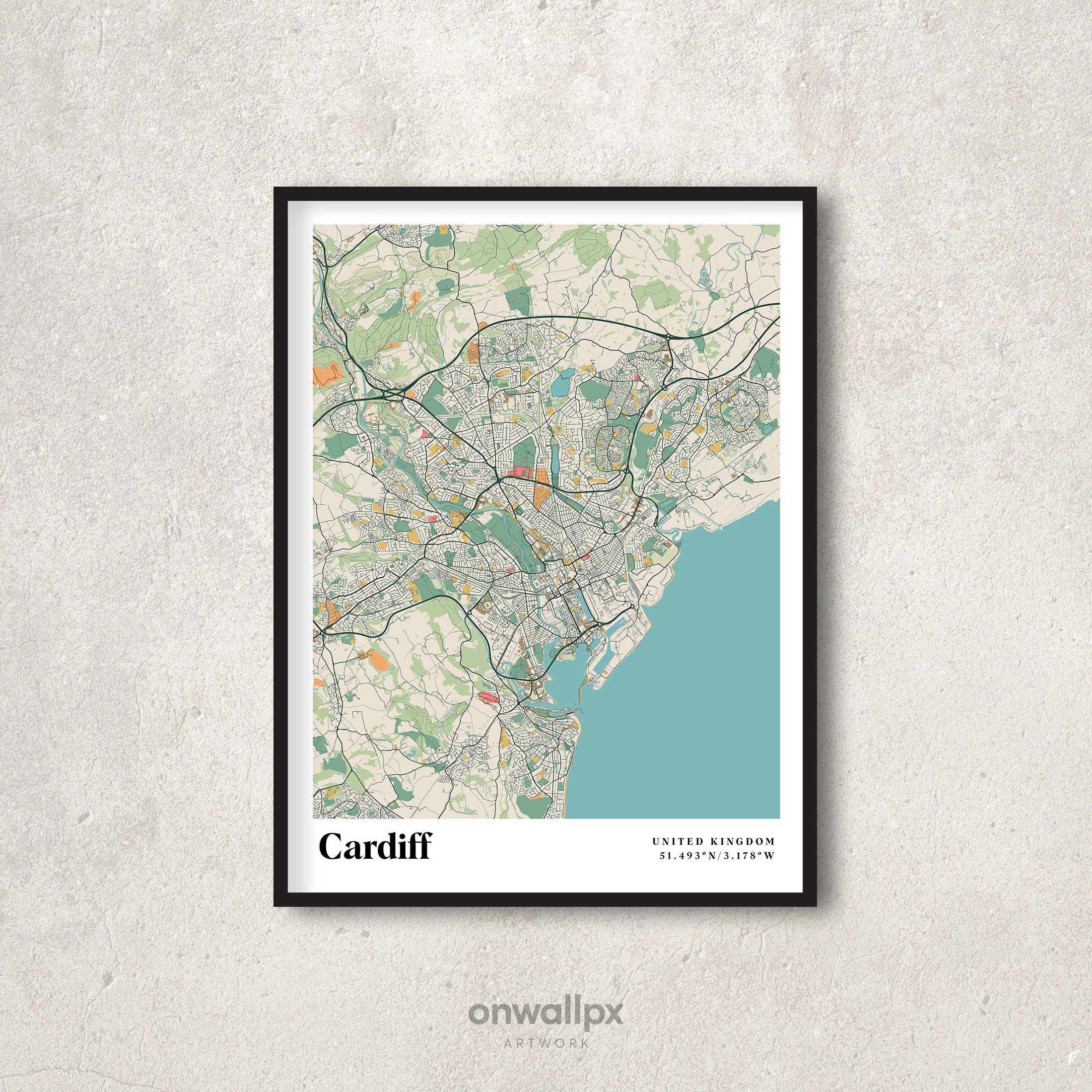 Cardiff Print Map, Retro Cardiff Map Poster, Vintage Cardiff Street Map ...