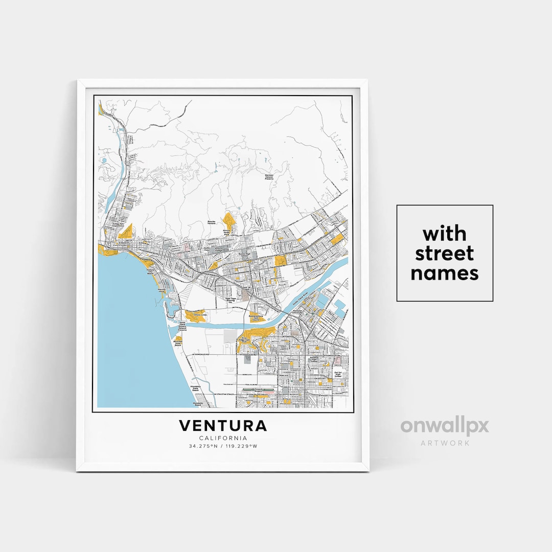 Ventura Map Print, Street Names Ventura Print, Printable Map of Ventura ...