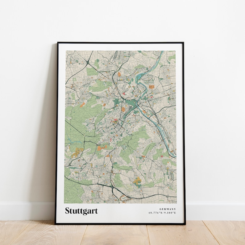 Stuttgart Print Map, Retro Stuttgart Map Poster, Vintage Stuttgart ...