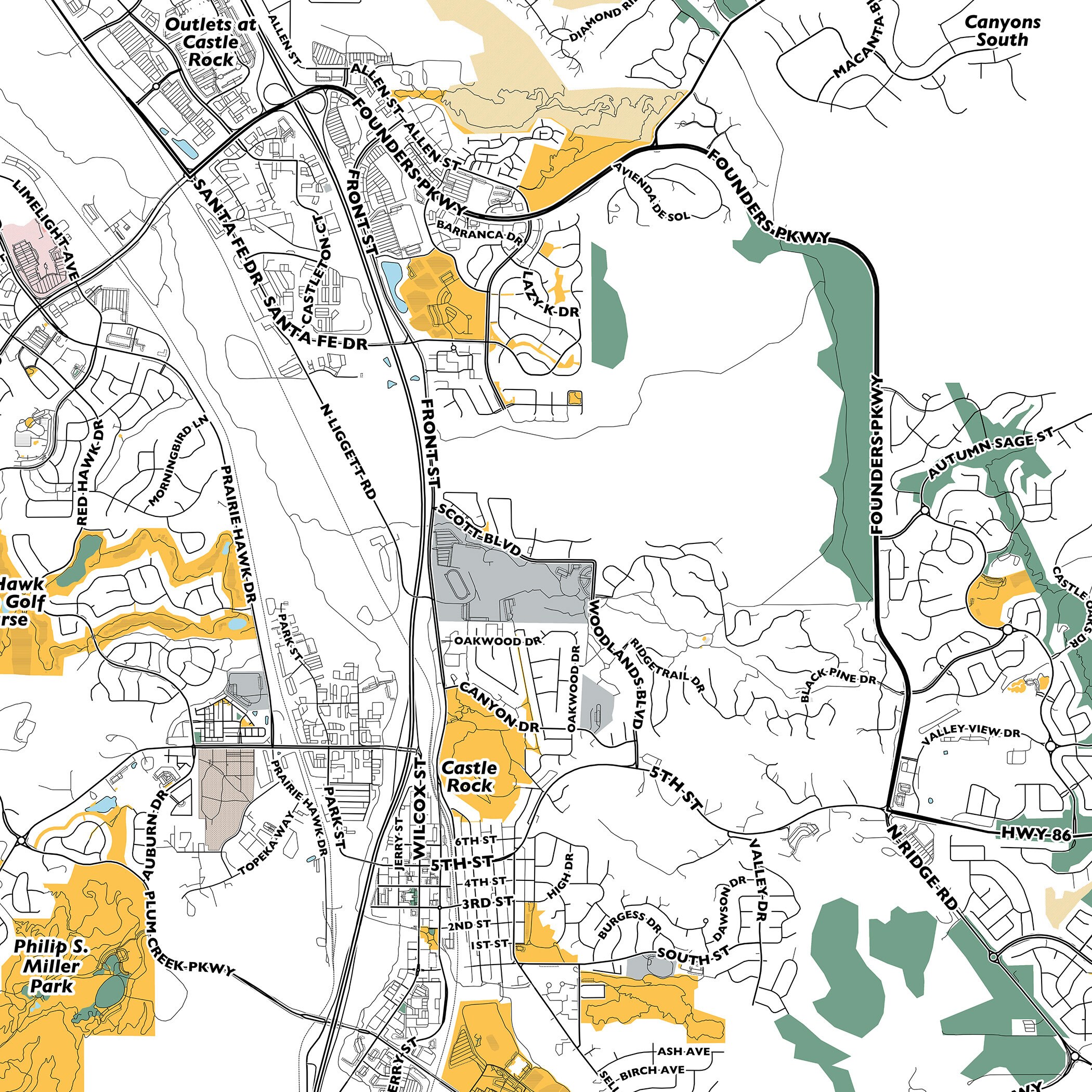 Castle Rock Map Print Street Names Castle Rock Print Map of - Etsy
