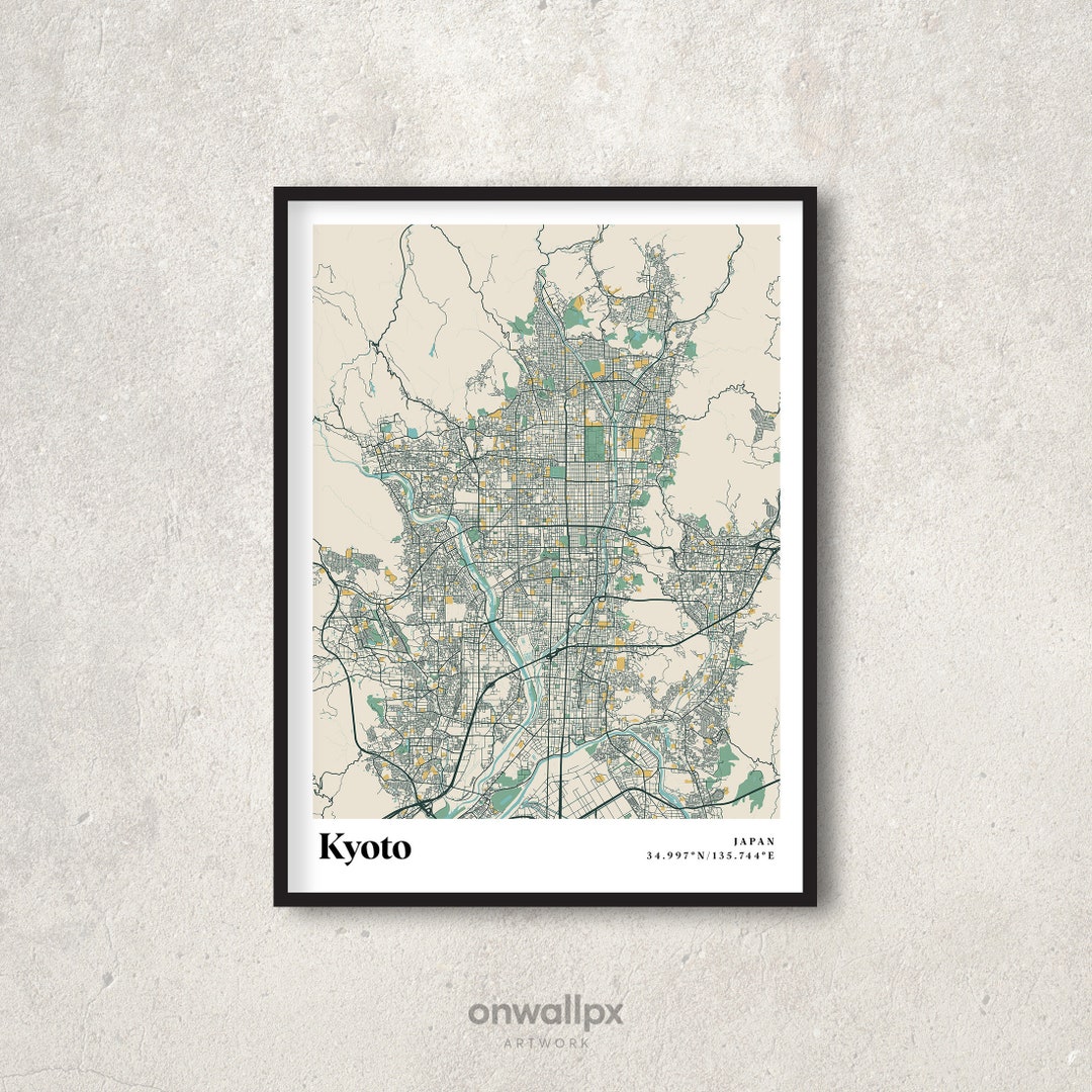 Kyoto Map Print Poster, Retro Kyoto Map Art, Vintage Kyoto Gift Wall ...