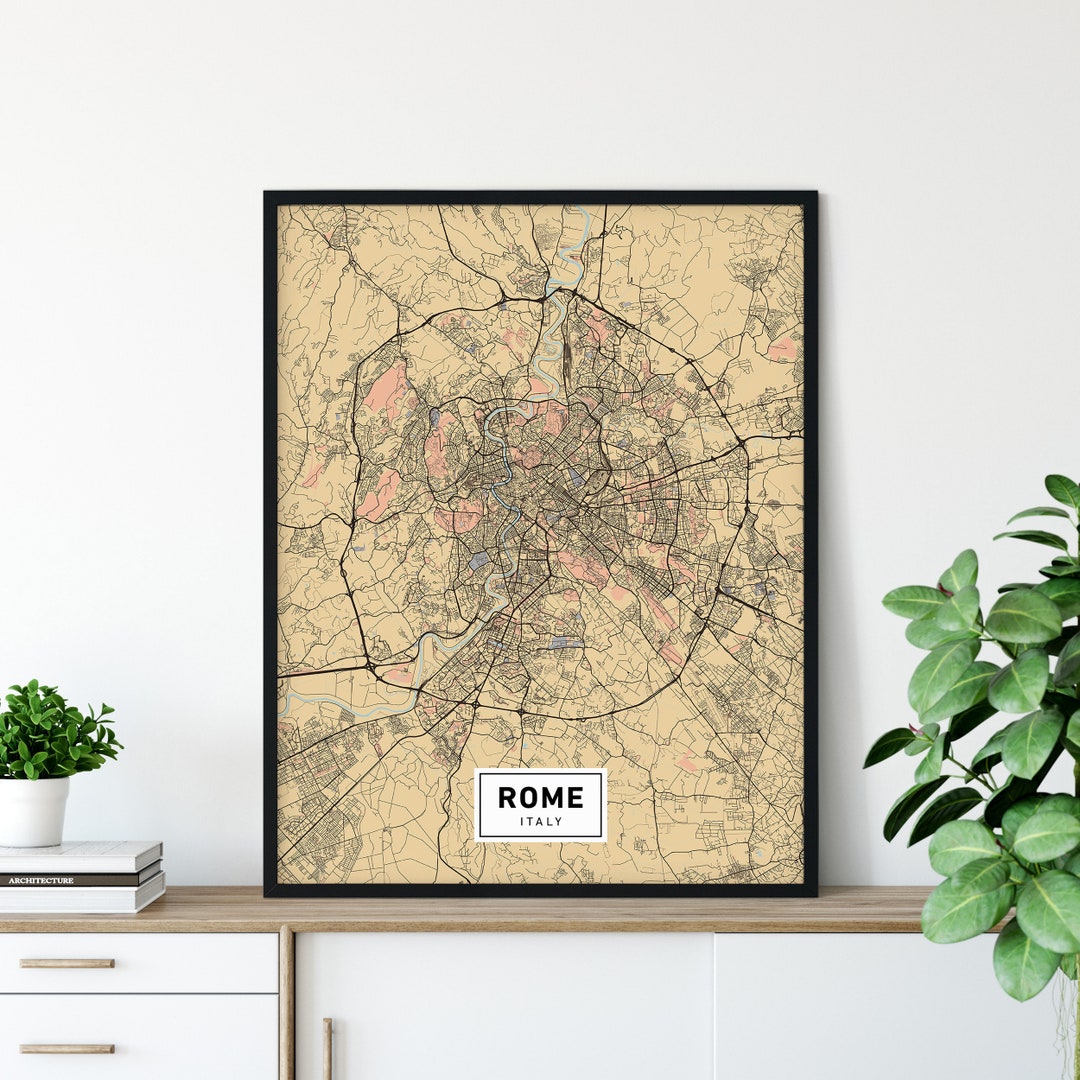 Rome Map, Rome Italy Map, Rome Print, Rome Poster Wall Art, Map of Rome ...