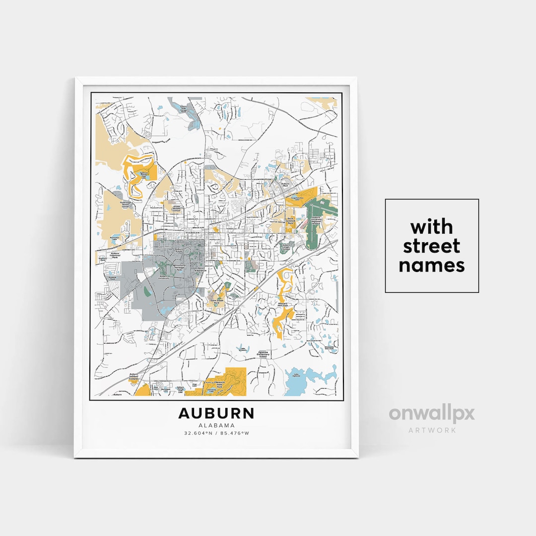 Auburn Map Print, Street Names Auburn Print, Printable Map of Auburn, City Map Art, Auburn ...