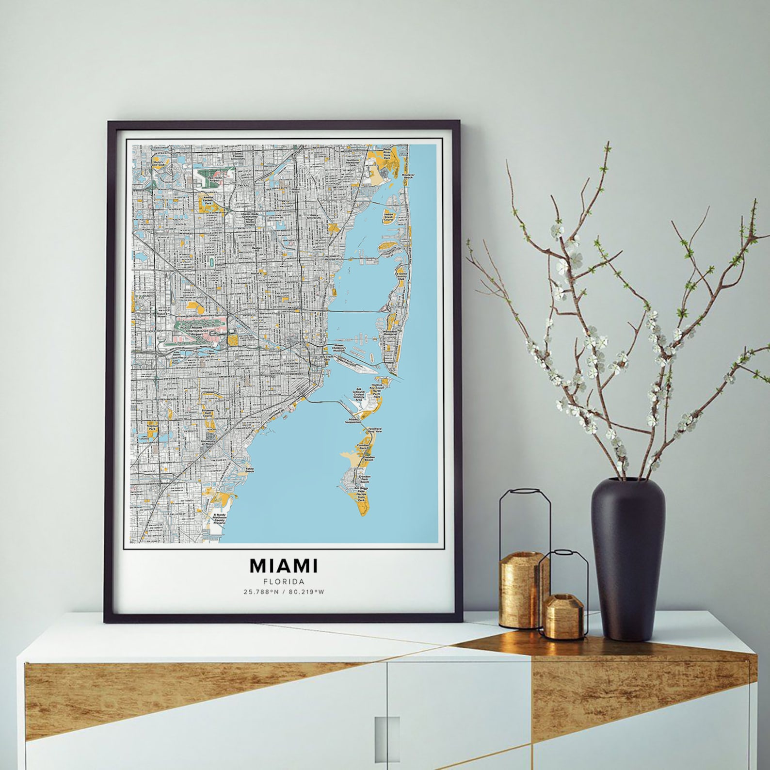 Miami Map Print, Street Names Miami Print, Printable Map of Miami, City ...