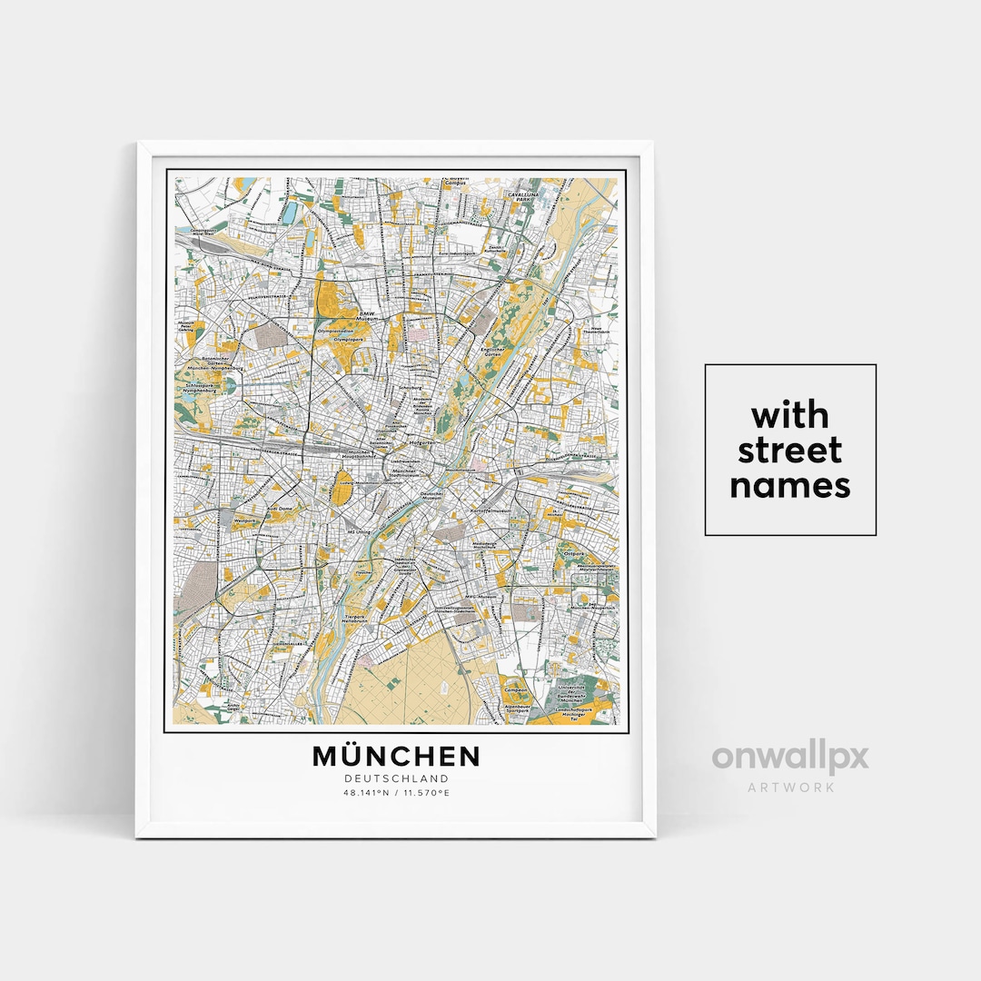Munich Map Print, Street Names Munich Print, Printable Map of Munich ...